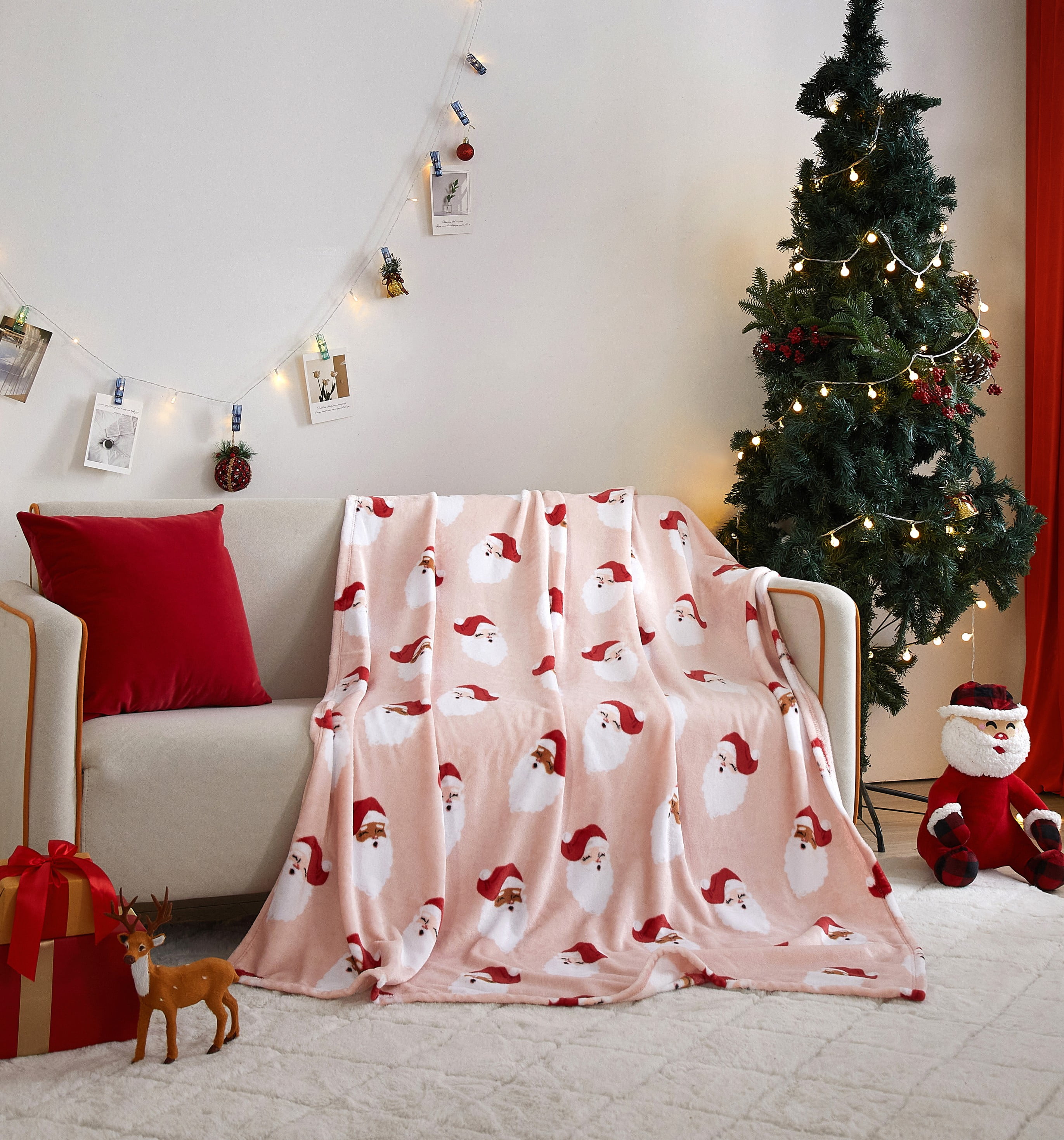 Holiday Time Cozy Christmas Plush Santa Throw Blanket, Standard Size ...