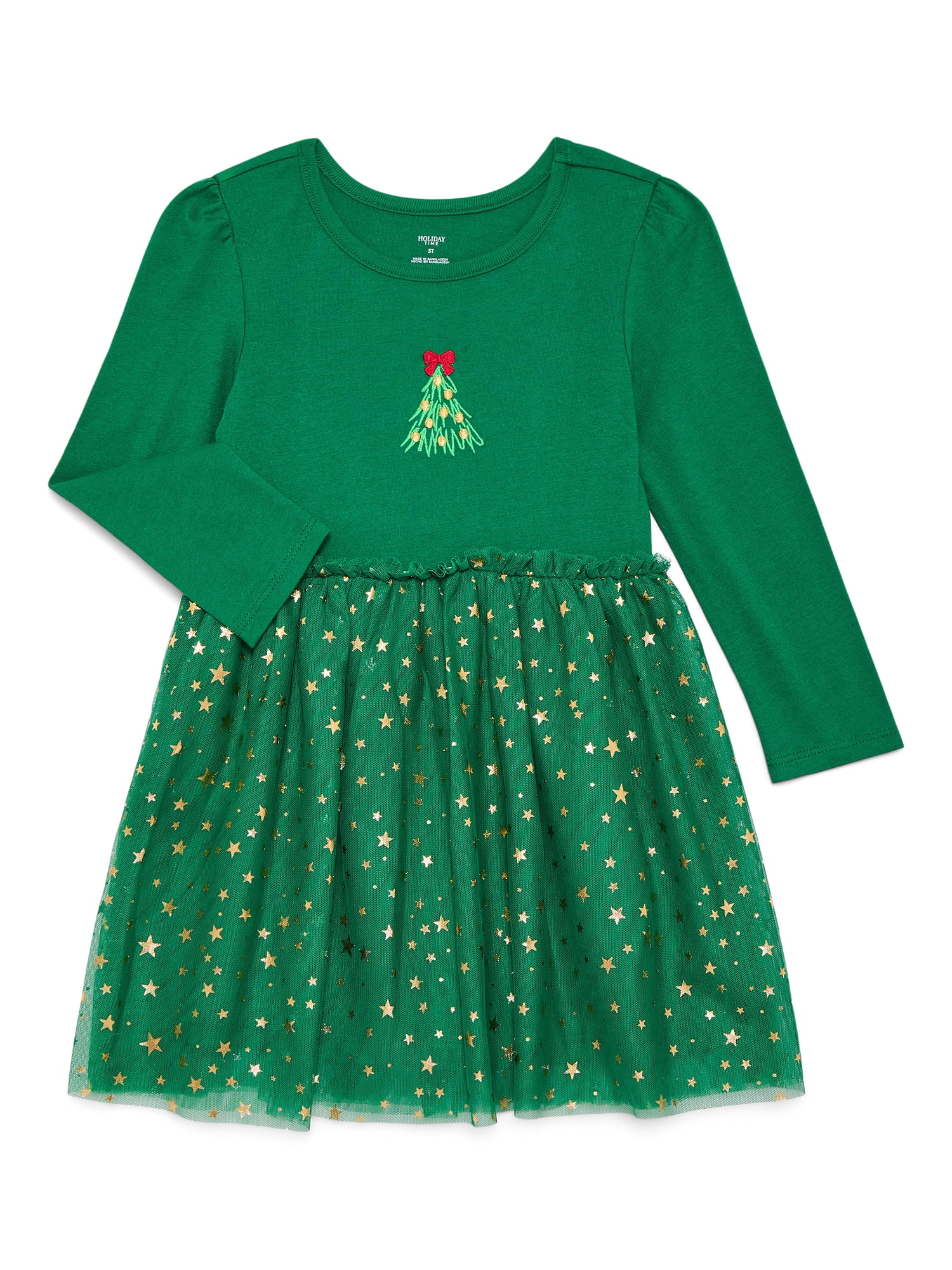 Holiday Time Toddler Girls' Christmas Tutu Dress with Long Sleeves ...
