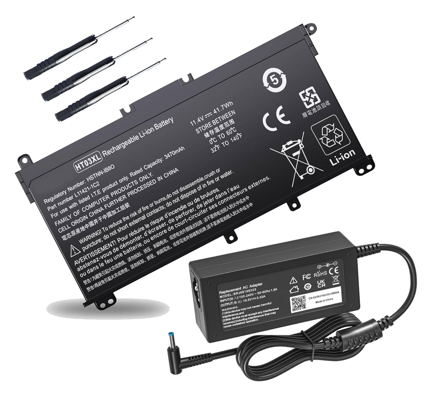 HT03XL Laptop Battery and 65W Charger, L11421-1C2 L11119-855 Battery ...