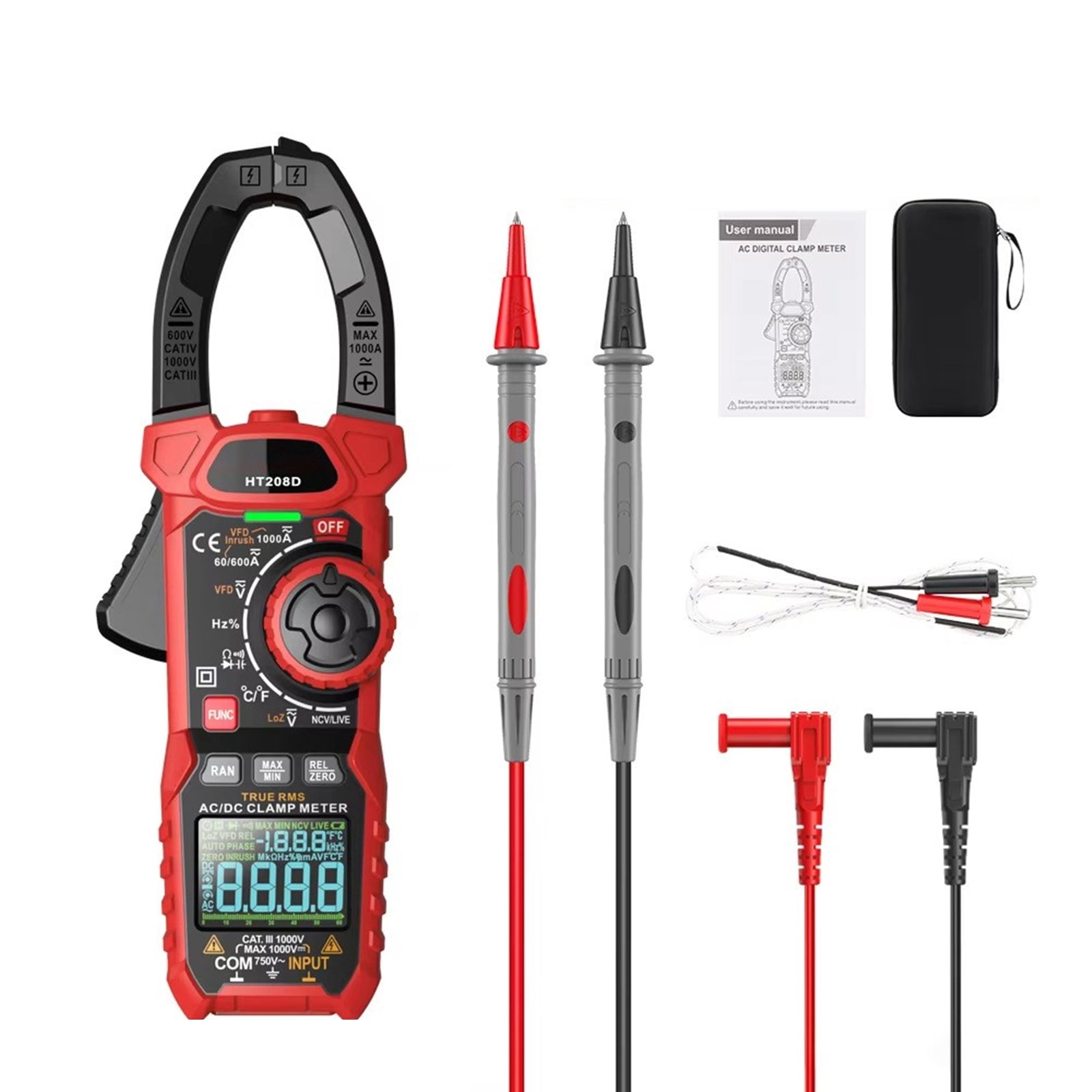 HT208D 1000A Digital Clamp Meter Measure Current Voltages Temperature ...