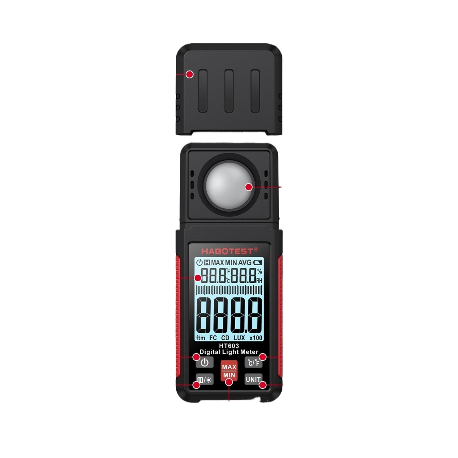 HT603 Lux Light Meter Digital Illuminance Meter Handheld Temperature ...