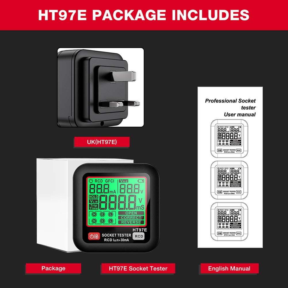 HT97 Large Digital Socket Tester Smart Voltage Detector Rcd Gfci ...