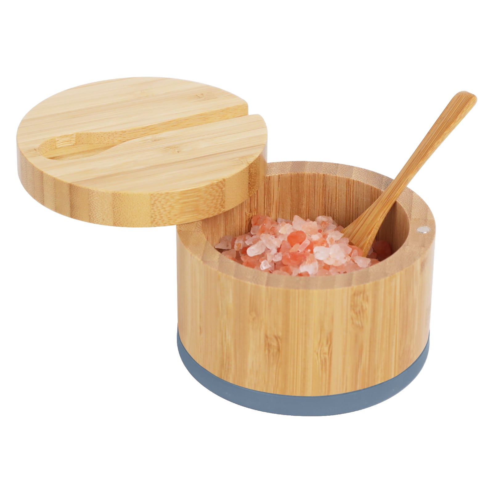 HTB Bamboo Salt Cellar with Lid And Spoon, Grey Salt Box - Easy to ...