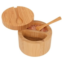 Salt and Pepper Cellar Set with Spoon Lid Tray by HTB, Bamboo Round ...