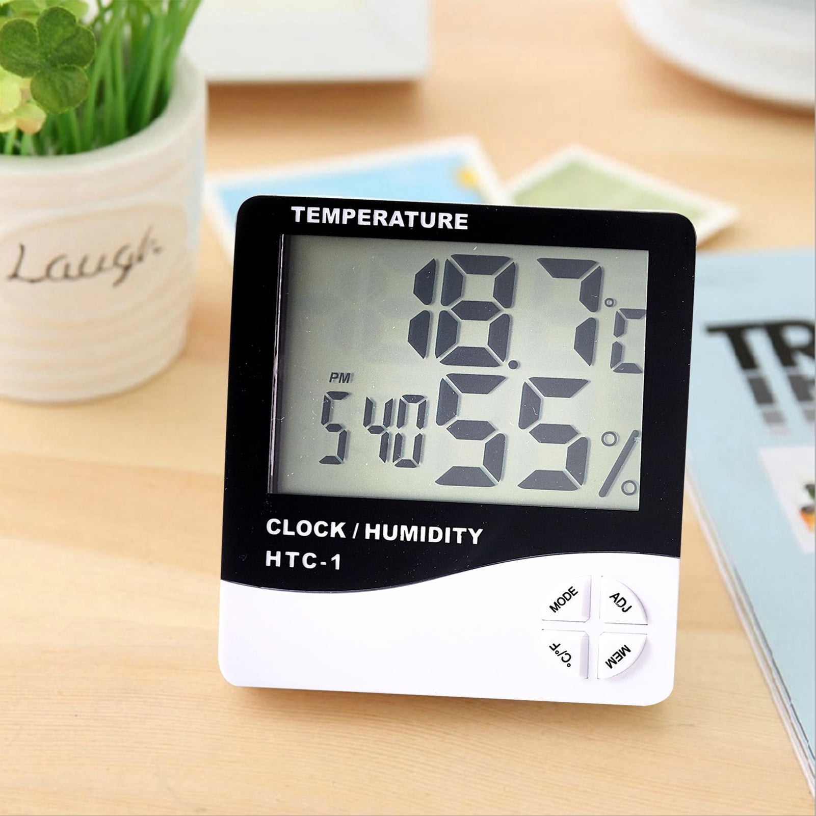 HTC-1 Temperature Humidity Meter Alarm Clock Four Buttons Digital LCD ...