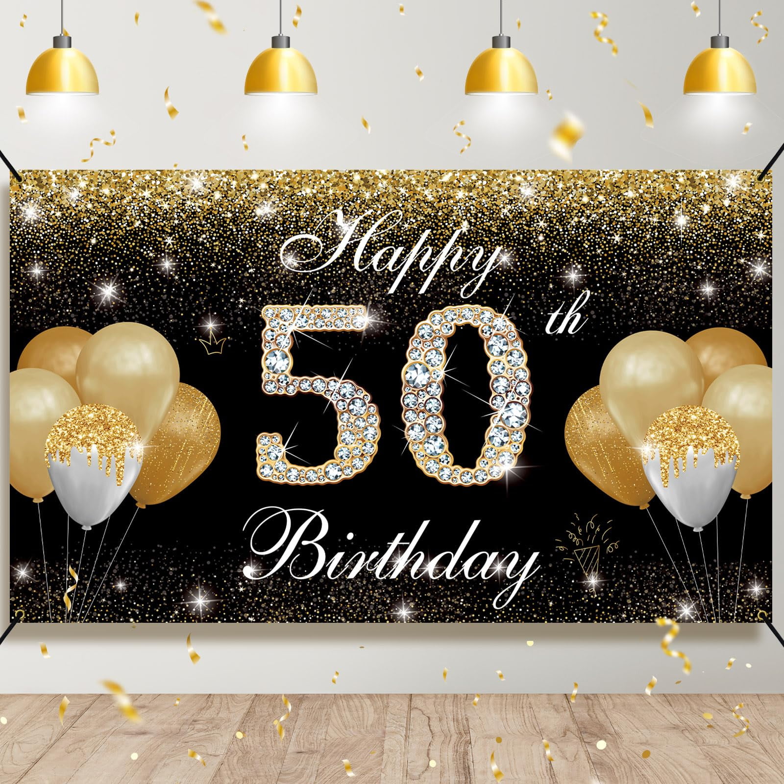 HTDZZI Happy 50th Birthday Decorations for BSL1 Men Women - Gold 50 ...