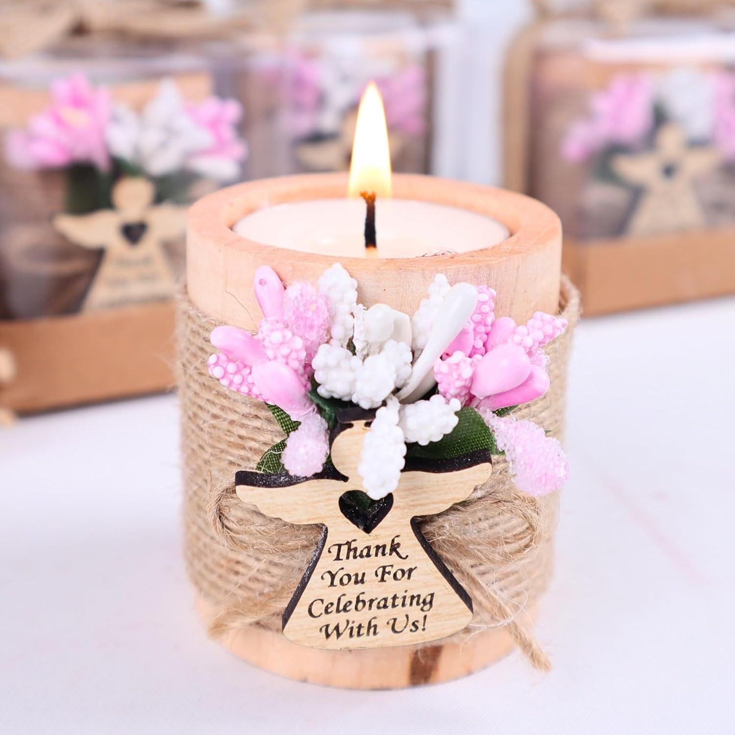 HTF Pack of 10 Wood Tealight Candle Holder Handmade Baptism Party ...