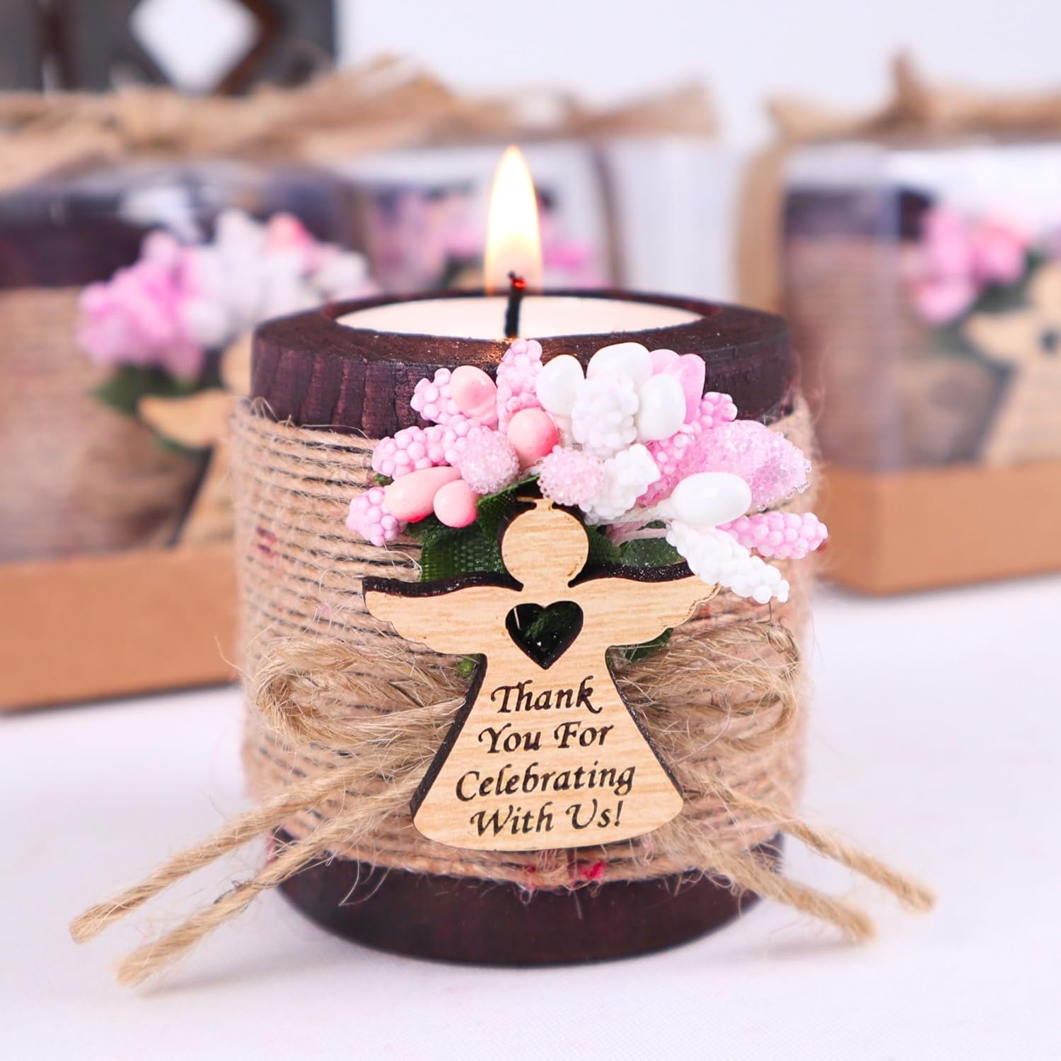 HTF Pack of 10 Wood Tealight Candle Holder Handmade Baptism Party ...