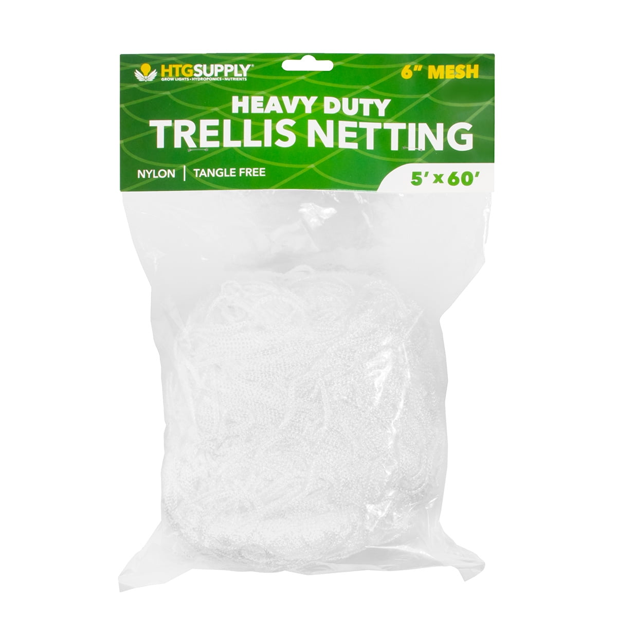 HTG Supply 5' x 60' Nylon Tangle-Free Trellis Netting with 6" Mesh ...