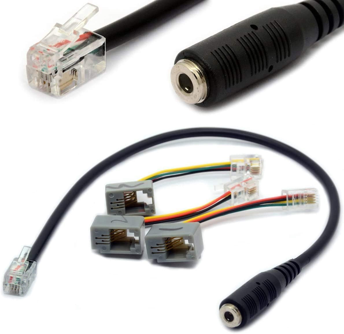 HTGuoji 4P4C RJ9/RJ10 to 3.5mm Female Headset Adapter Cable Stereo ...