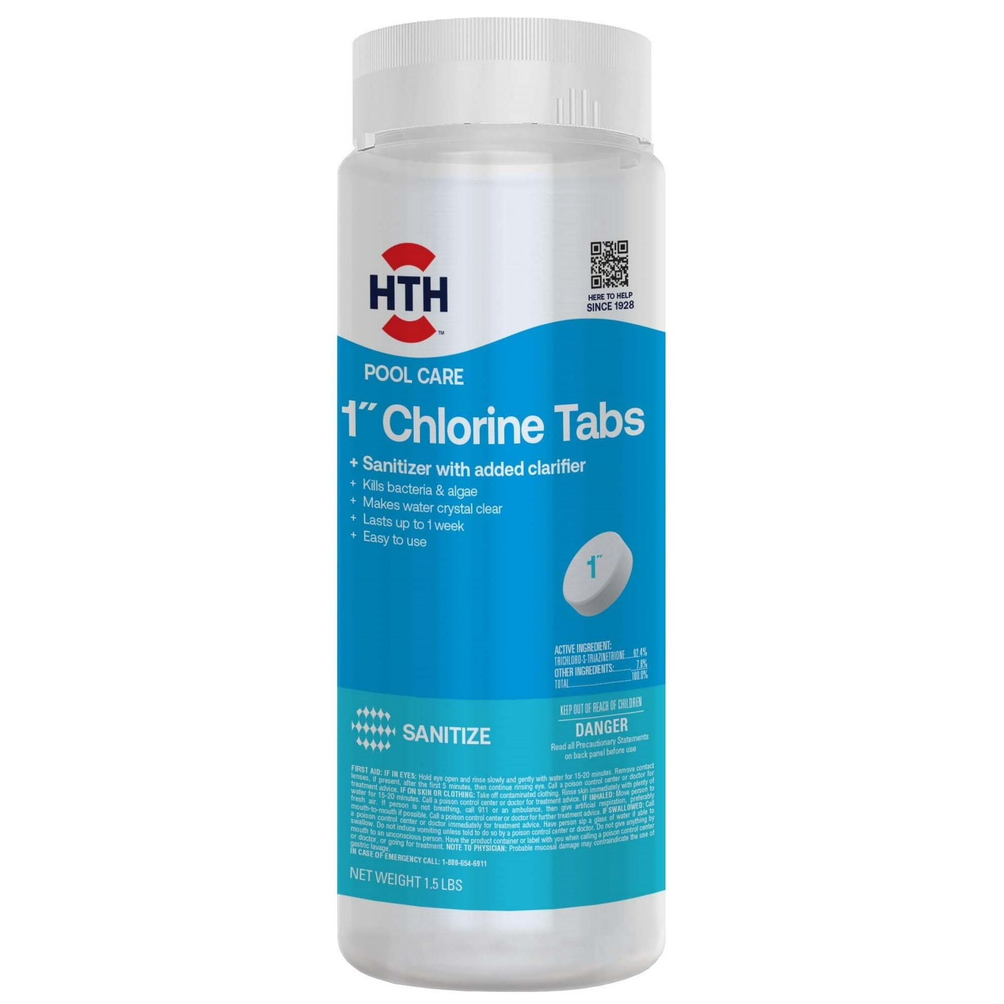 HTH Pool Care 1" Chlorine Tablets for Swimming Pools, 1.5 lb ( 2 Packs ...