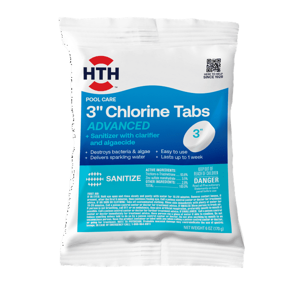 HTH Pool Care 3" Chlorine Tablets Advanced for Swimming Pools, 6oz ...
