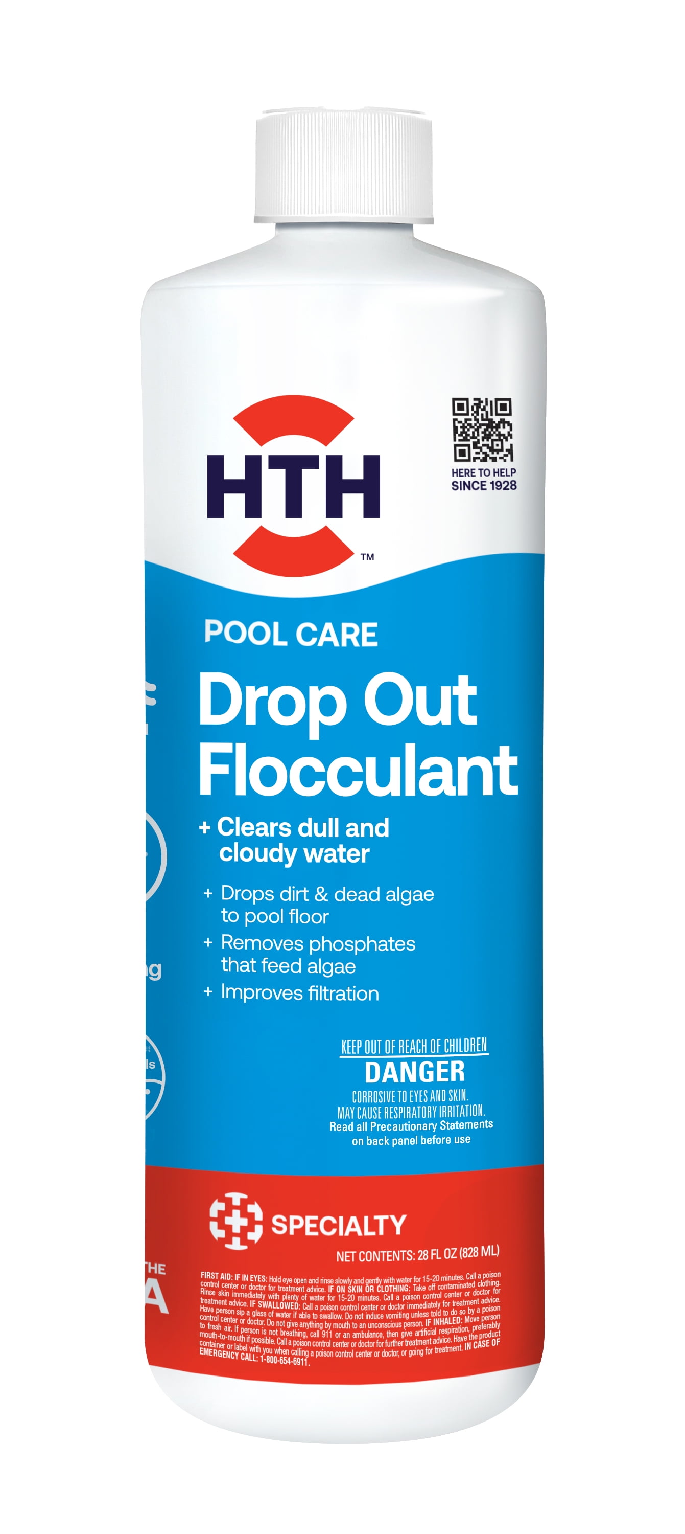 HTH Drop Out Flocculant — 28 oz Liquid Pool Clarifier — Removes Fine ...