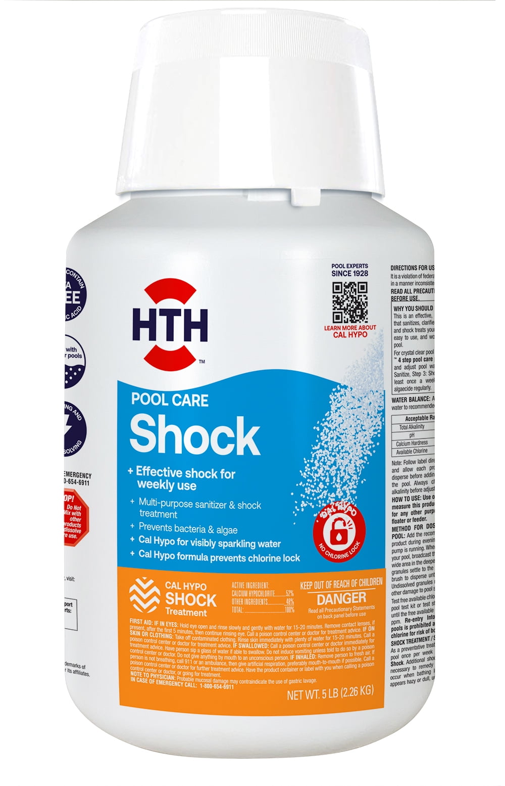 HTH Pool Care Chlorine Shock Treatment, Pool Chemical Shock, Granules ...