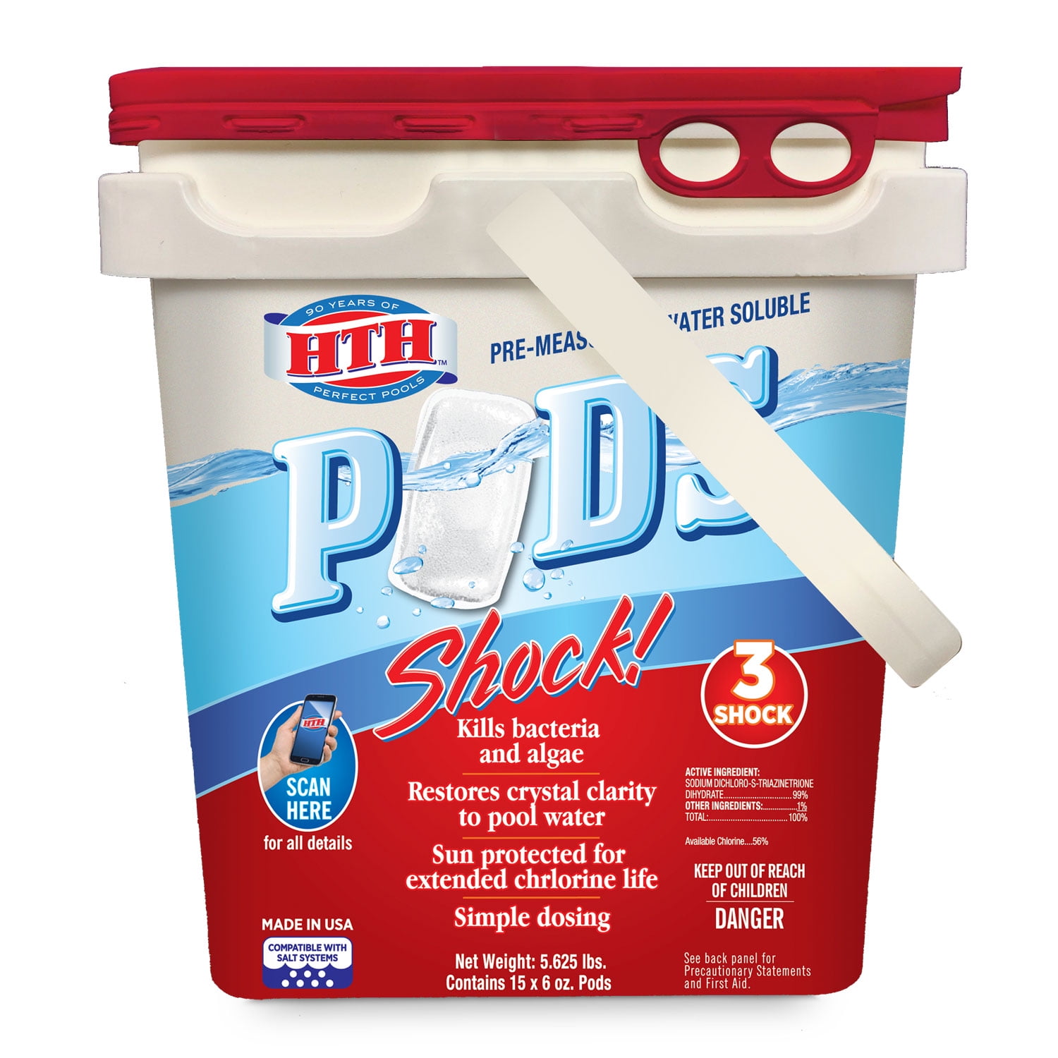HTH Pre-measured Water Soluble Pods for Swimming Pools, 15 Ct Shock ...