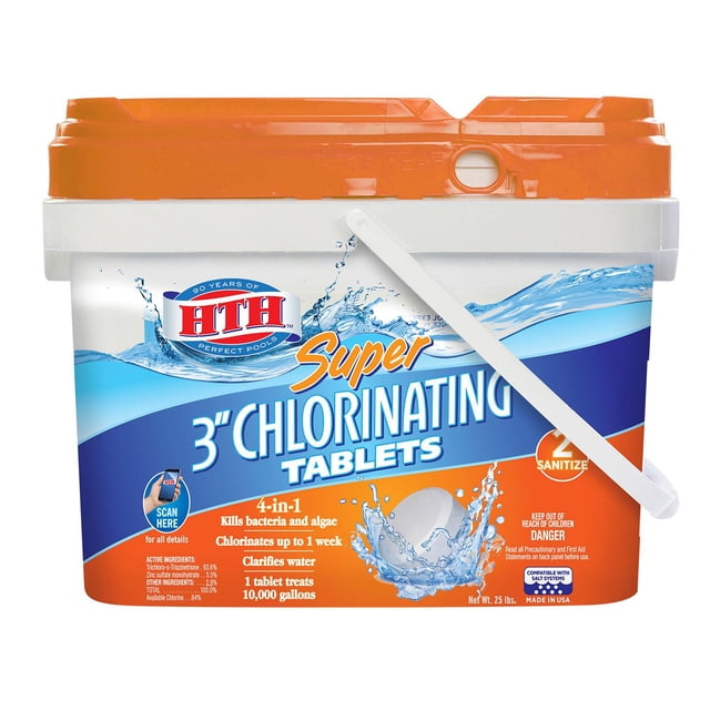 HTH Super 3 Inch Chlorine Tablets for Pool, Pool Chemicals, 25 lbs ...