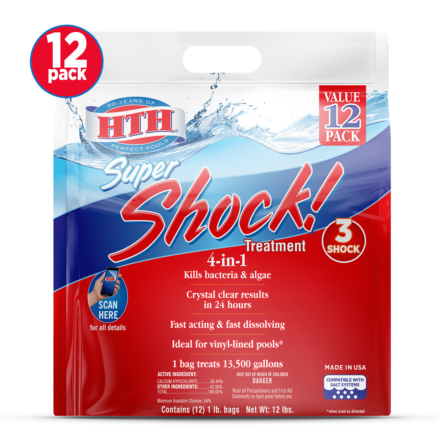 HTH Super Shock 4-in-1 Chlorine Swimming Pool Shock Treatment, 1 lb ...