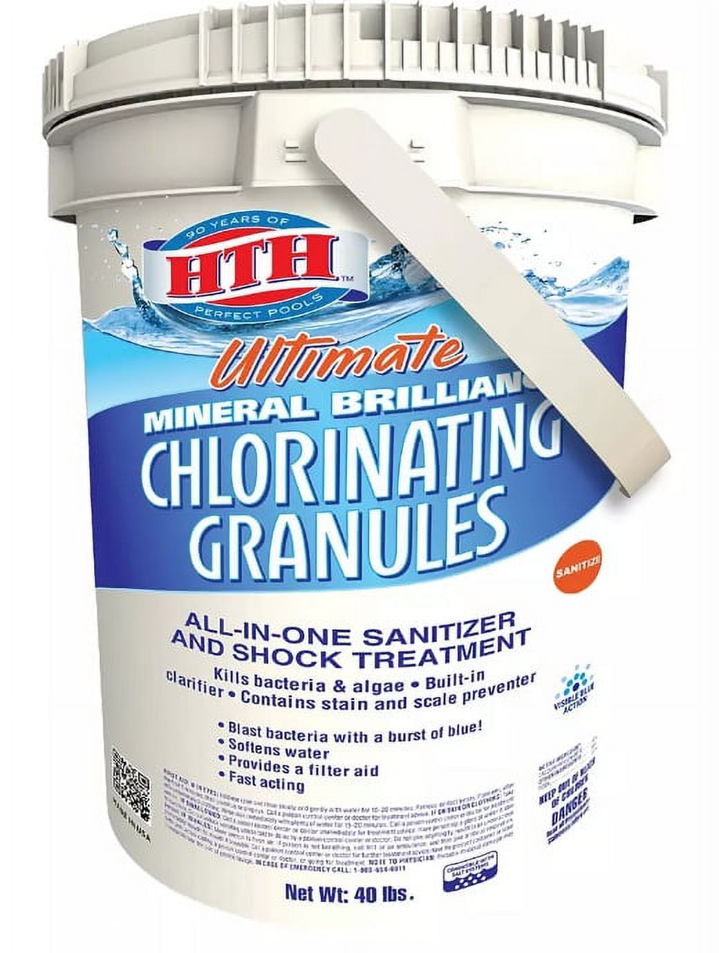 HTH Ultimate Pool Chlorine Chemicals - All-in-One Sanitizer and Shock Treatment, 40 lbs ...