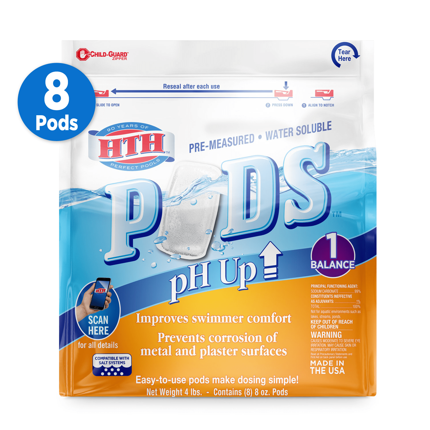 HTH pH Up Pre-measured Water Soluble Pods for Pools, 4 lb, 8 ct ...