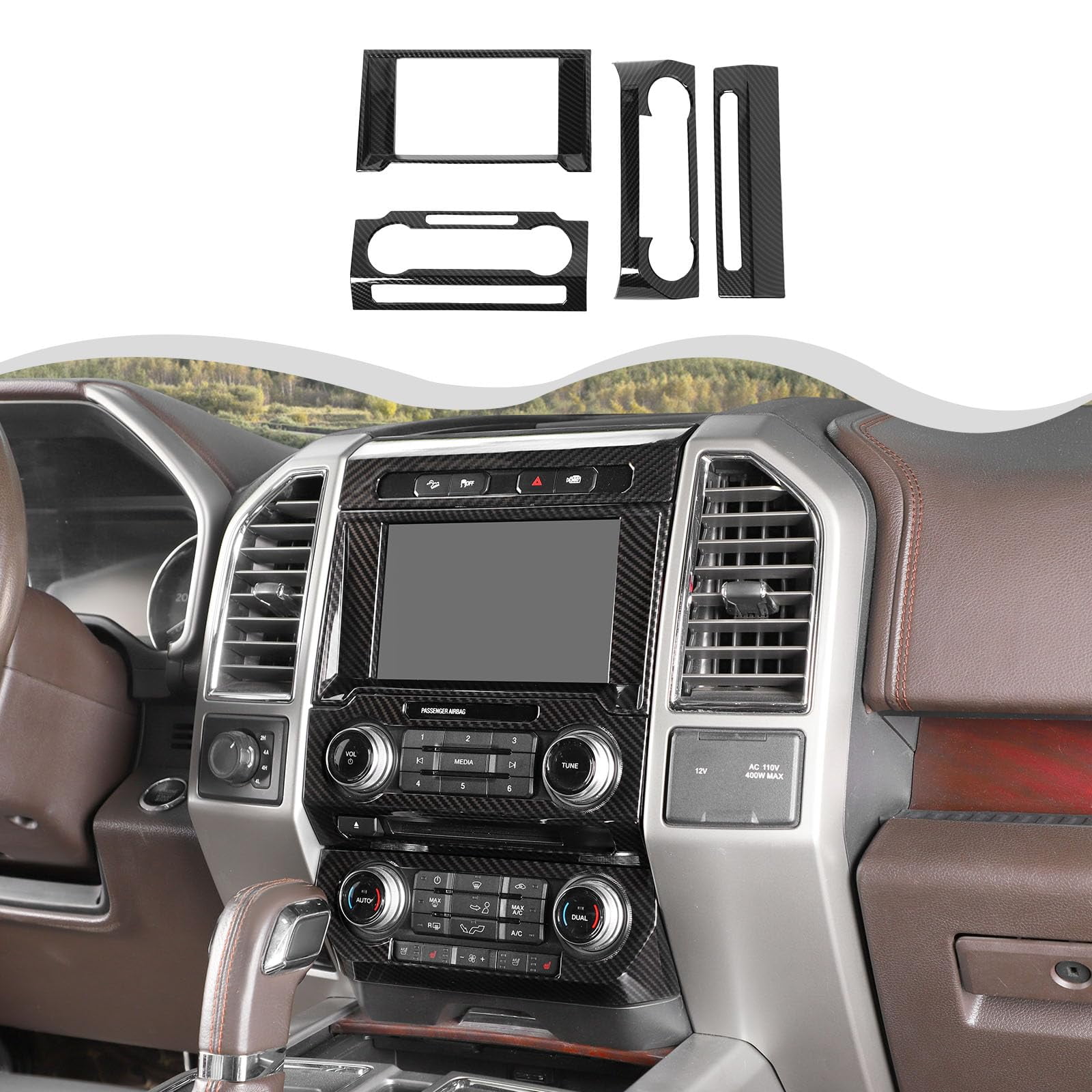 HTHE Carbon Fiber 4Pcs Interior Trim Kit Fit for 2015-2020 Ford F150 ...