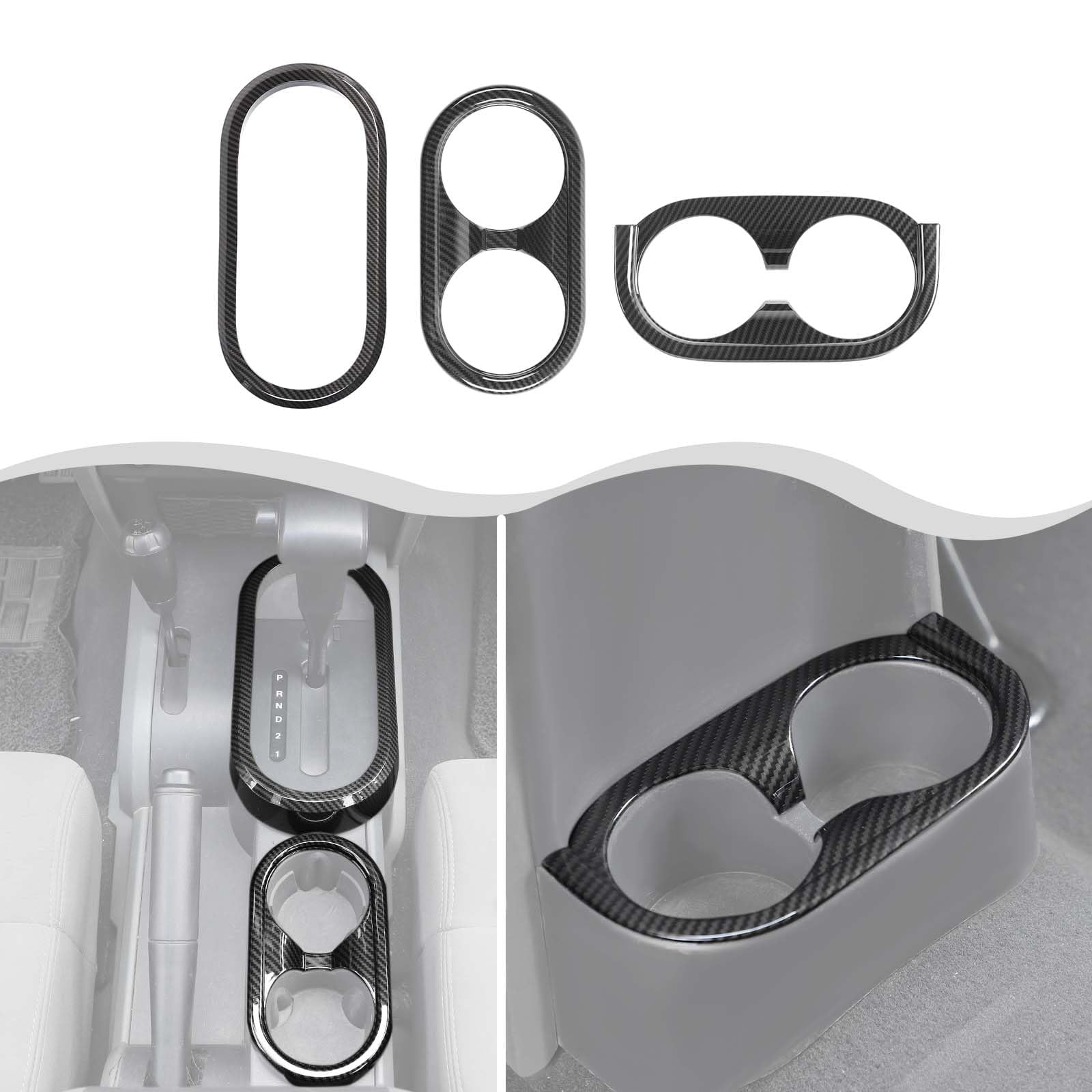 HTHE Carbon Fiber Center Console Gear Shift Trim Ring Cover/Front Rear ...