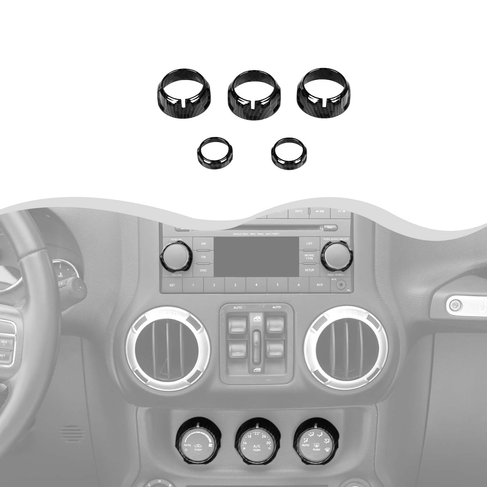 HTHE Carbon Fiber Central Control AC Air Conditioning Audio Switch Knob Trim Ring Cover ...