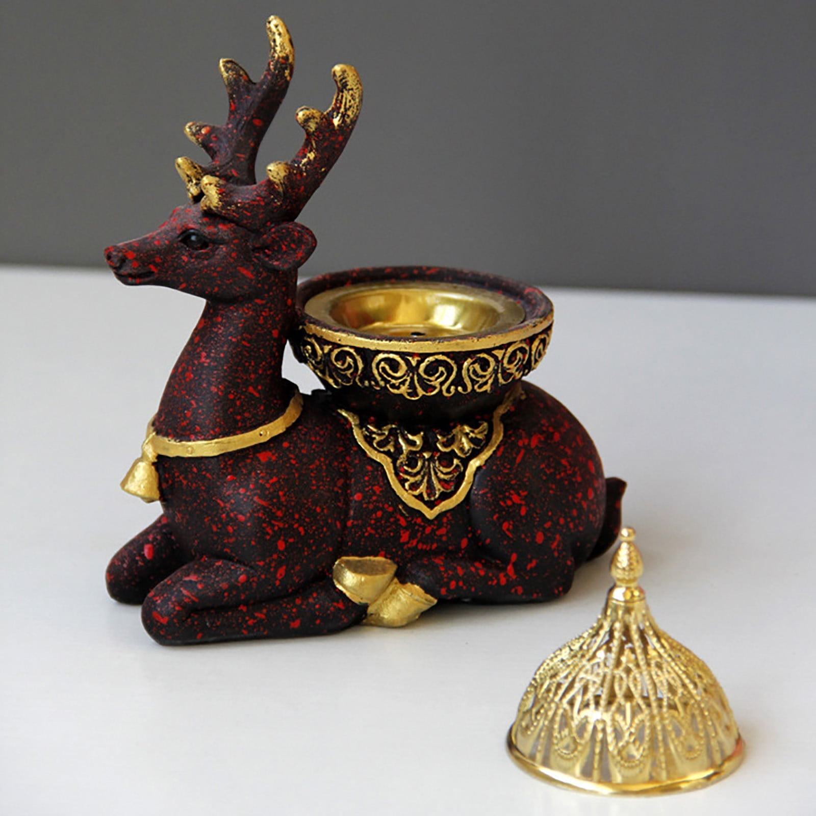 HTHJSCO Color Pattern Resin Combination Golden Metal Incense Burner ...