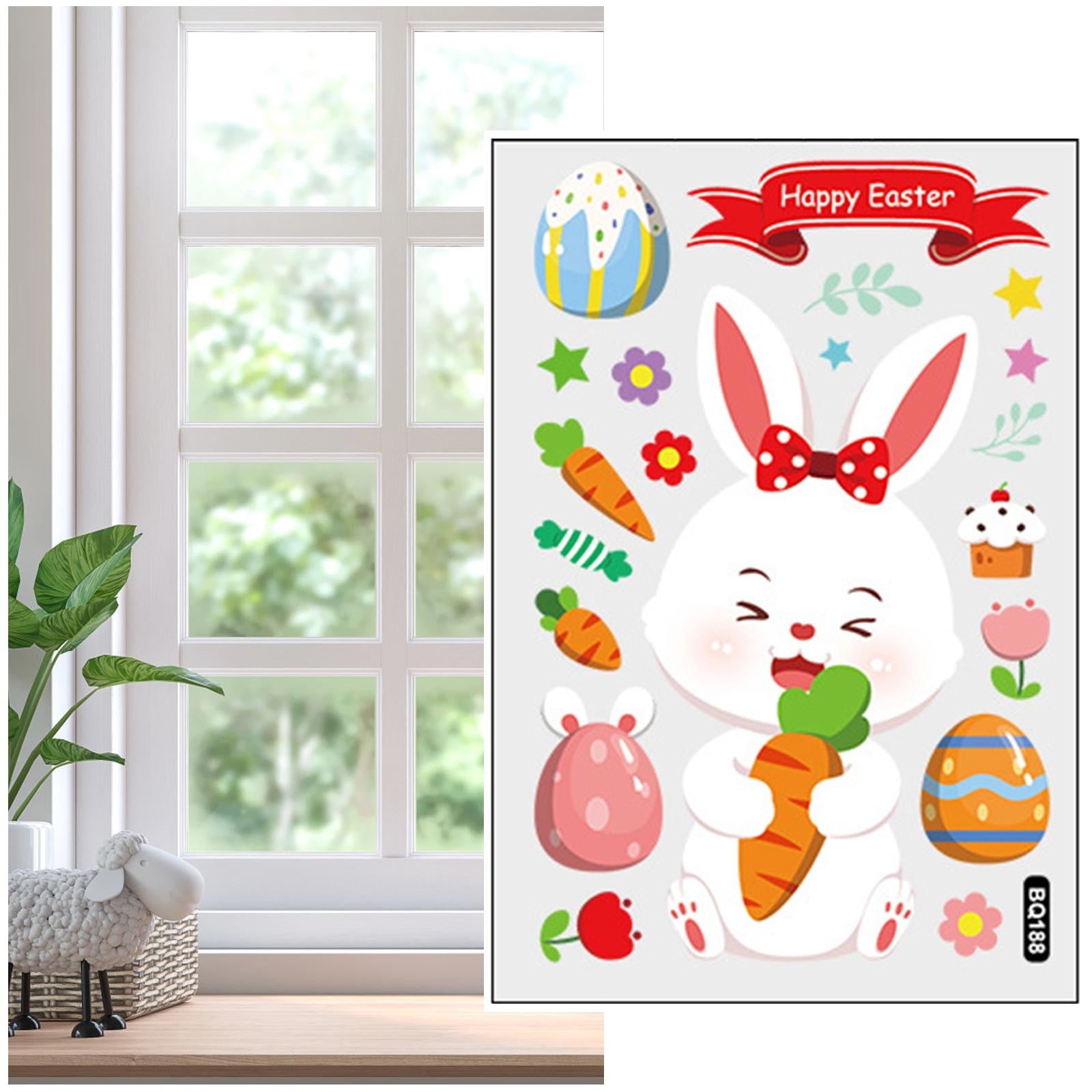 HTHJSCO Easter Window Clings Cute Bunny Window Stickers Radish Eggs ...