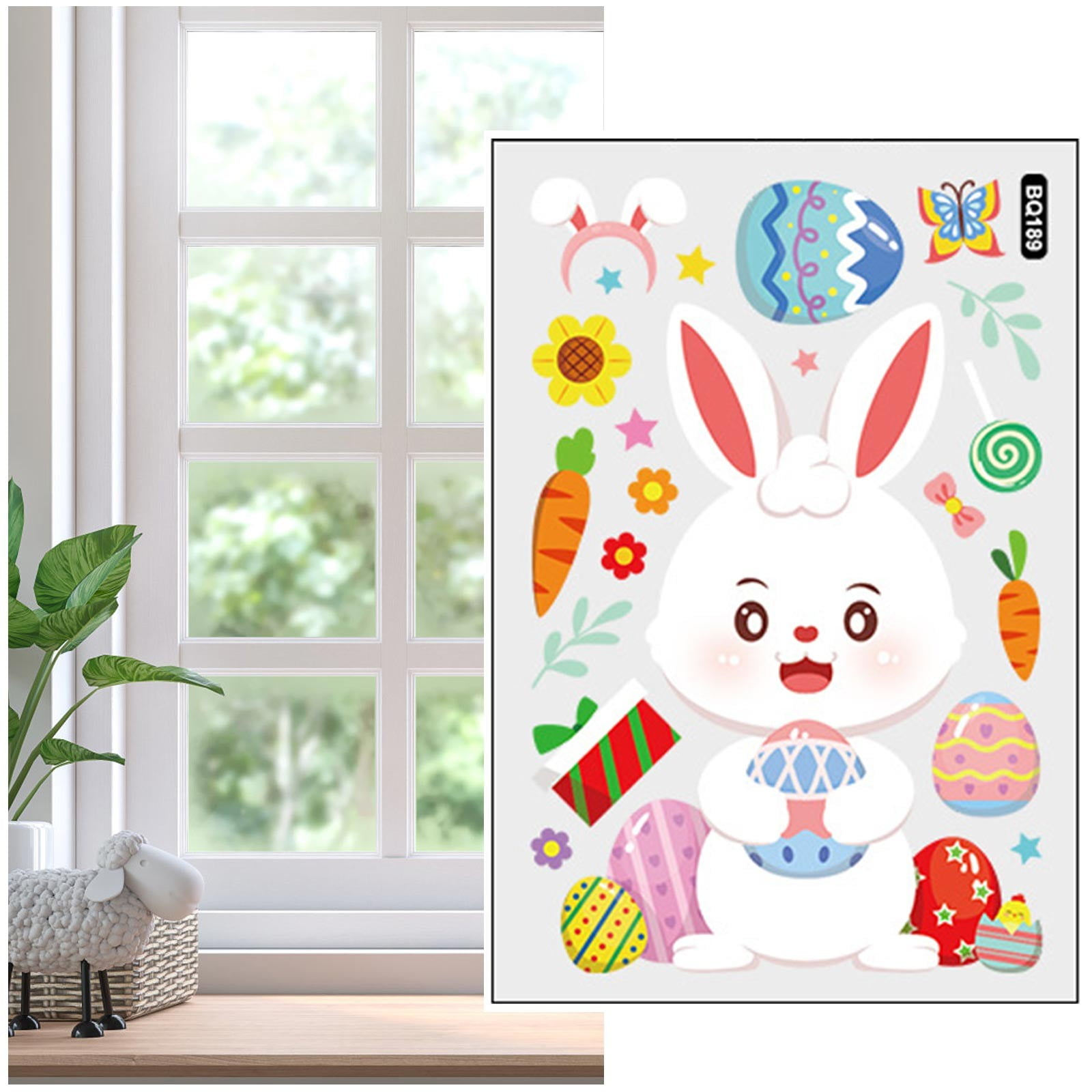 HTHJSCO Easter Window Clings Cute Bunny Window Stickers Radish Eggs ...
