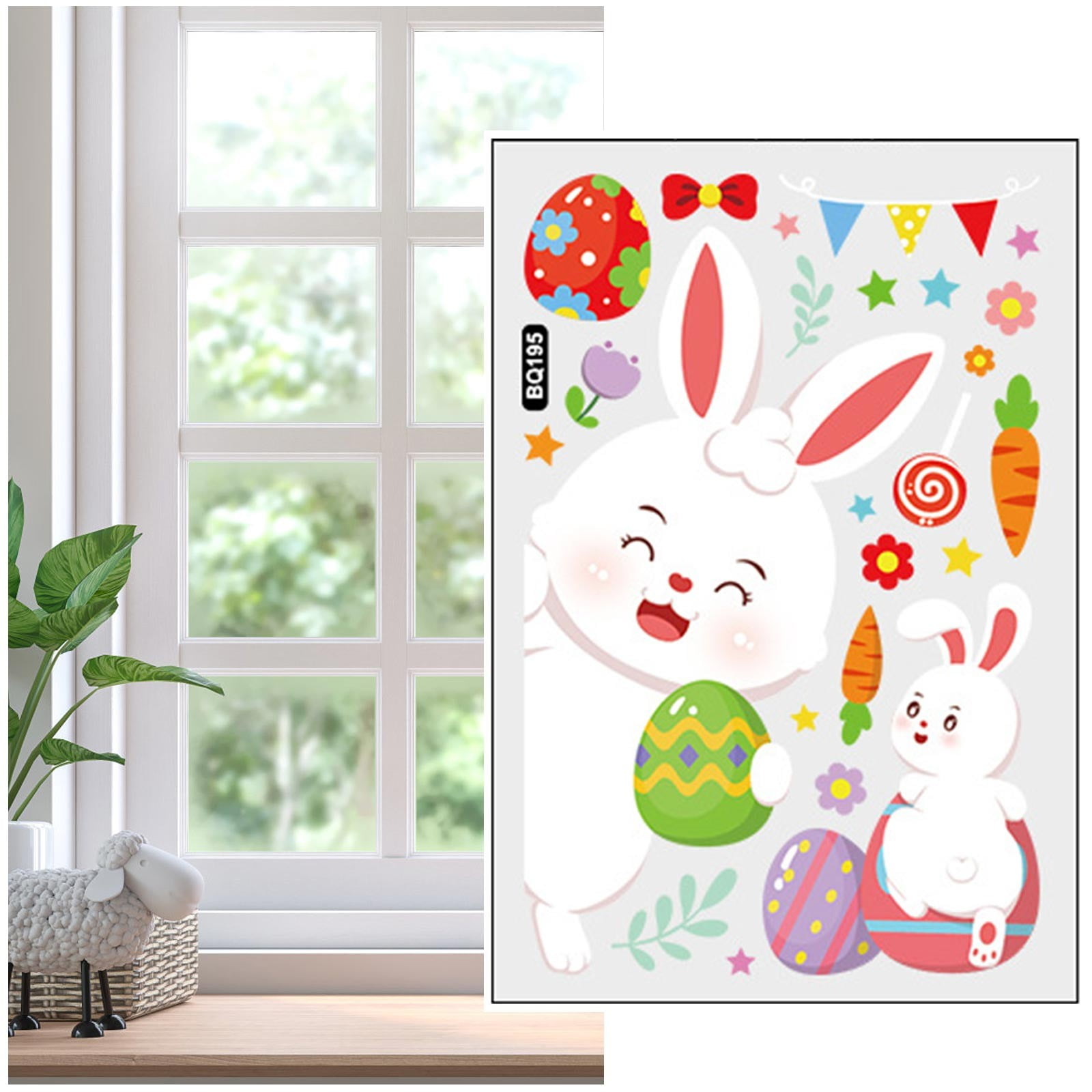 HTHJSCO Easter Window Clings Cute Bunny Window Stickers Radish Eggs ...