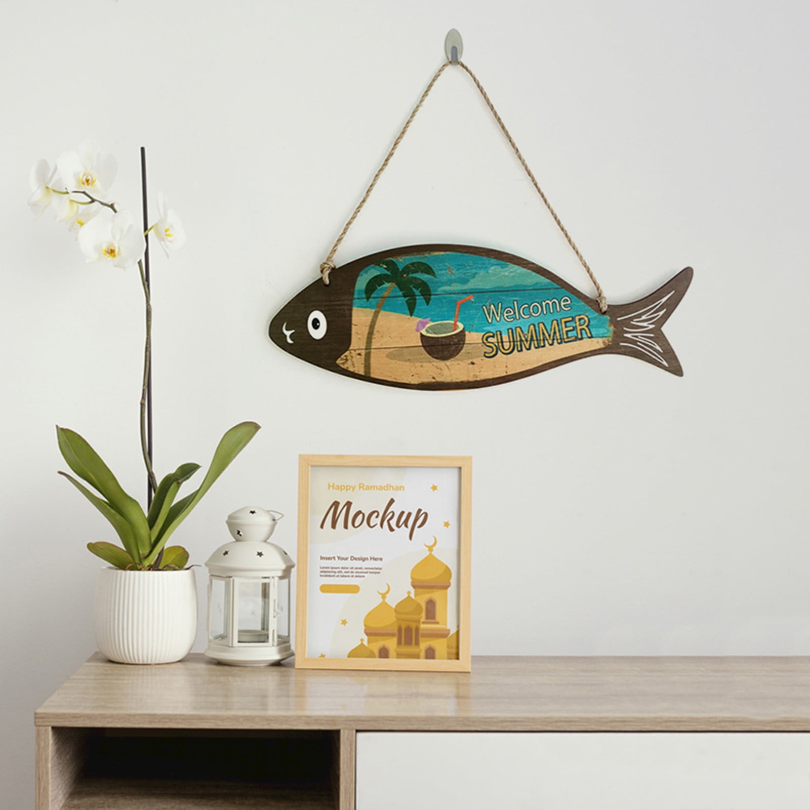HTHJSCO Hangs Summer Wooden Fish Welcome Sign Nautical Wall Art Decor ...