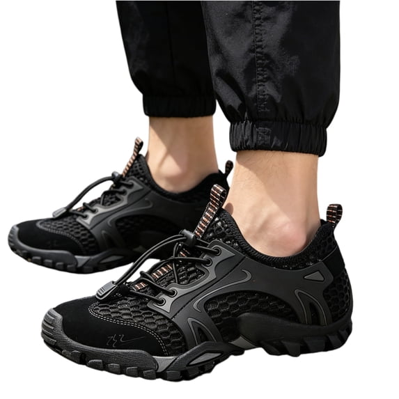 HTHLVMD Black Trail Running Shoes, Rugged Non-Slip Sneakers, Hiking ...