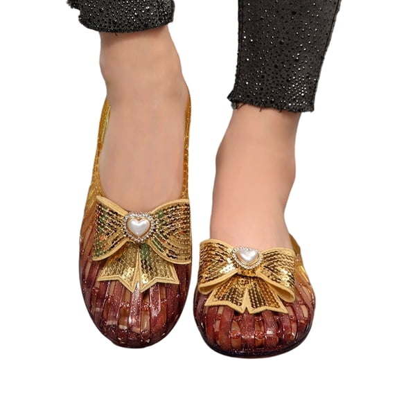 HTHLVMD Bow Accent Summer Footwear, Womens Flat Sandals, Slip On ...