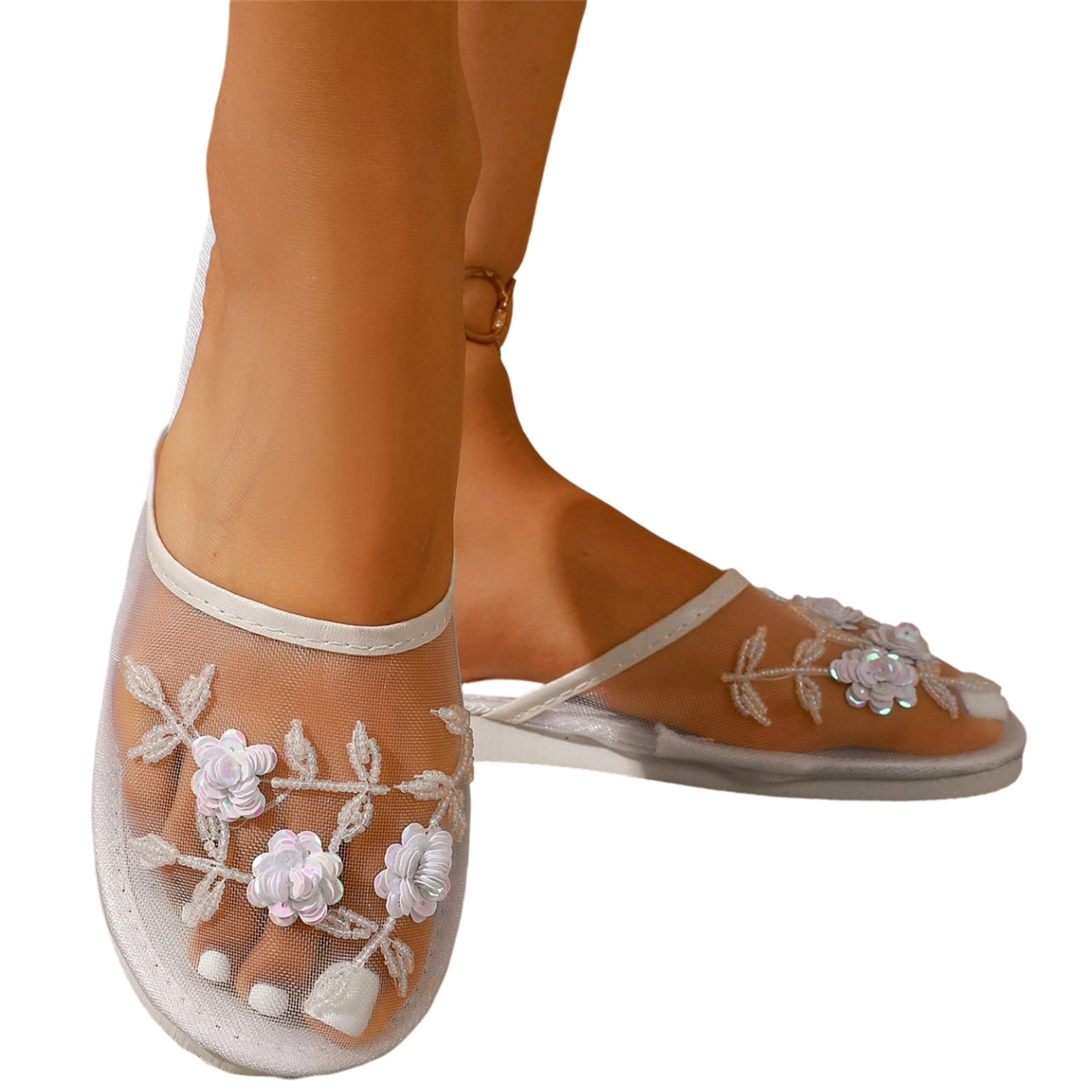 HTHLVMD Sheer Mesh Slides, Elegant Flat Shoes, Backless Loafers, Party ...