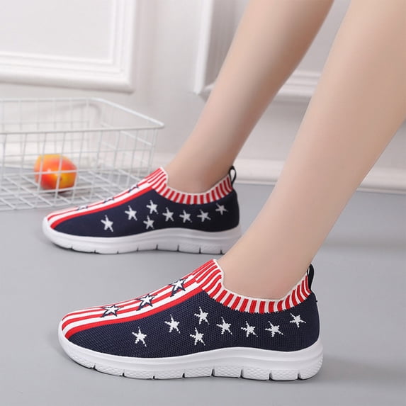 HTHLVMD Women American Flag Knit Sneakers, Patriotic Slip-On Shoes ...