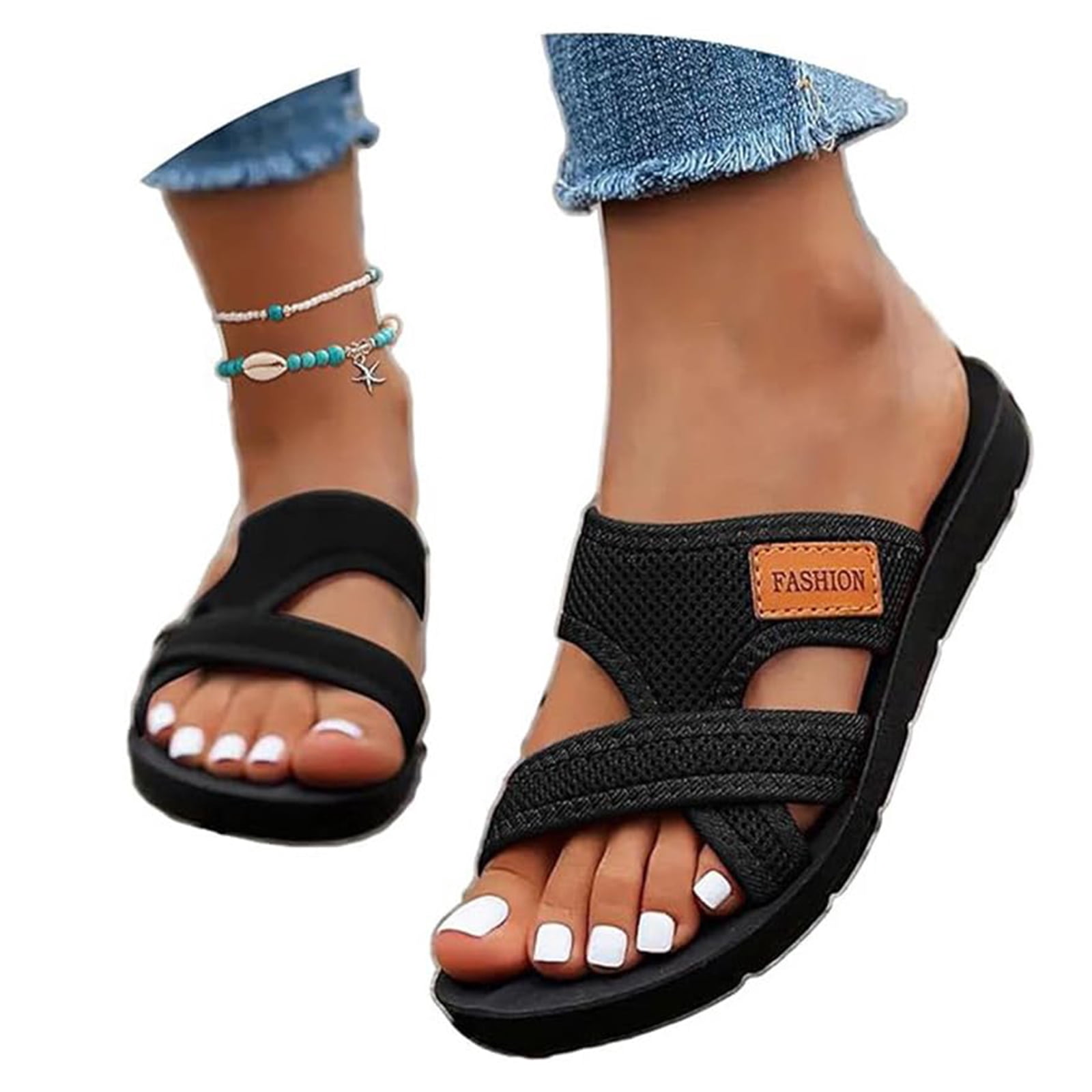 HTHLVMD Women's Mesh Crisscross Slides, Open Toe Platform Summer Shoes ...