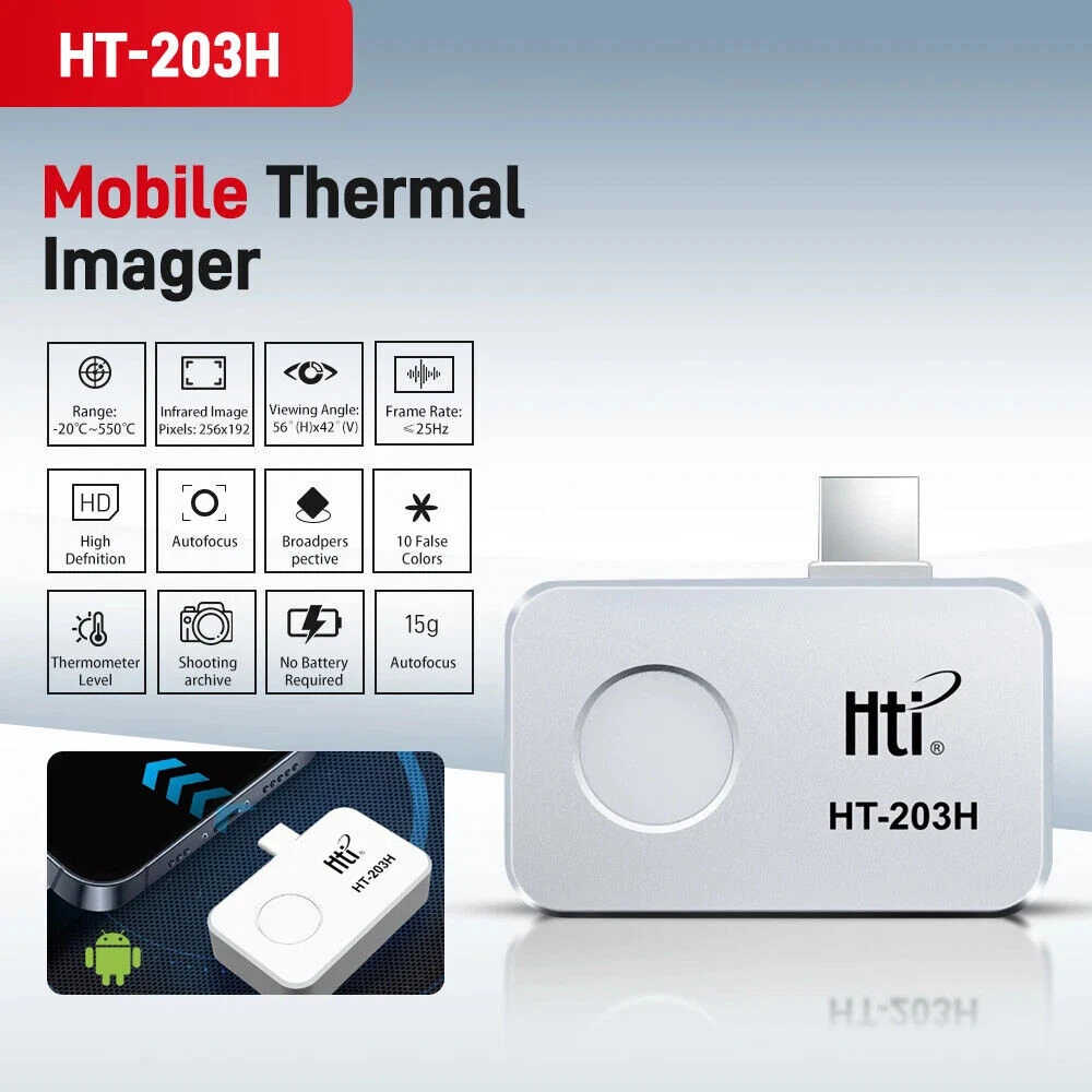 HTI HT-203H 256*192 Thermal Camera Android Type-C Thermal Imager 25Hz ...