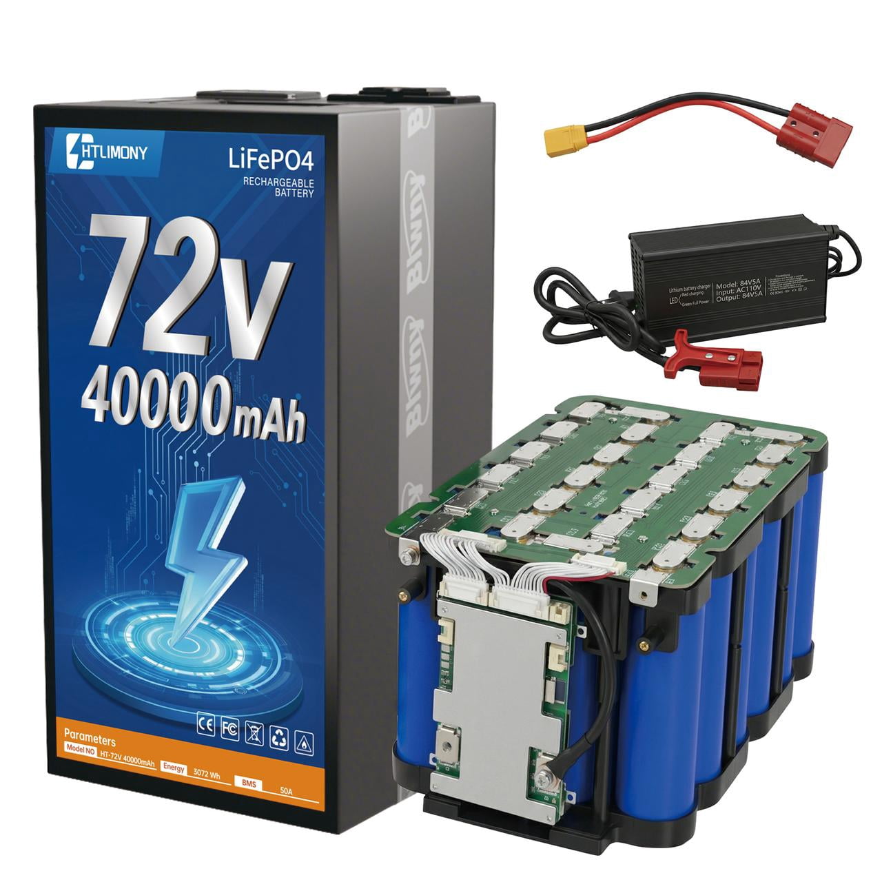 HTLINONY 72V 40Ah LiFePO4 Power Battery DIY,Spray-Alloy Shell ...