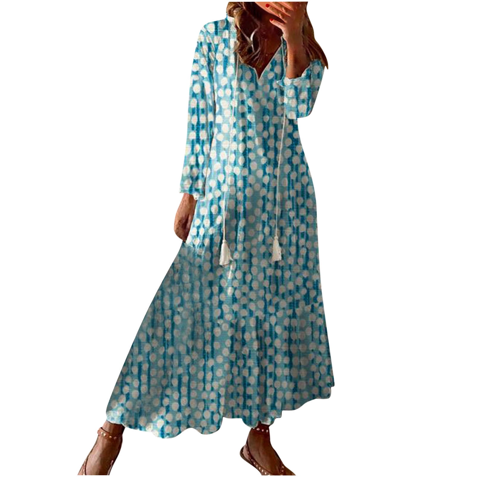 HTNBO Boho Maxi Dresses for Women Long Sleeve Fall Winter Bohemian ...