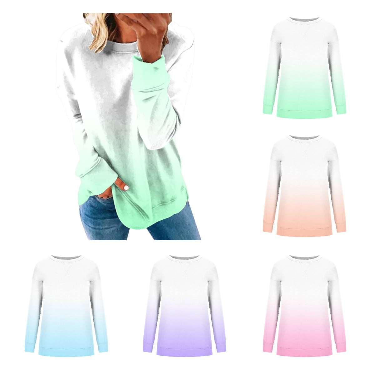 HTNBO Casual Sweatshirts for Women Crewneck No Hood Graphic Long Sleeve ...
