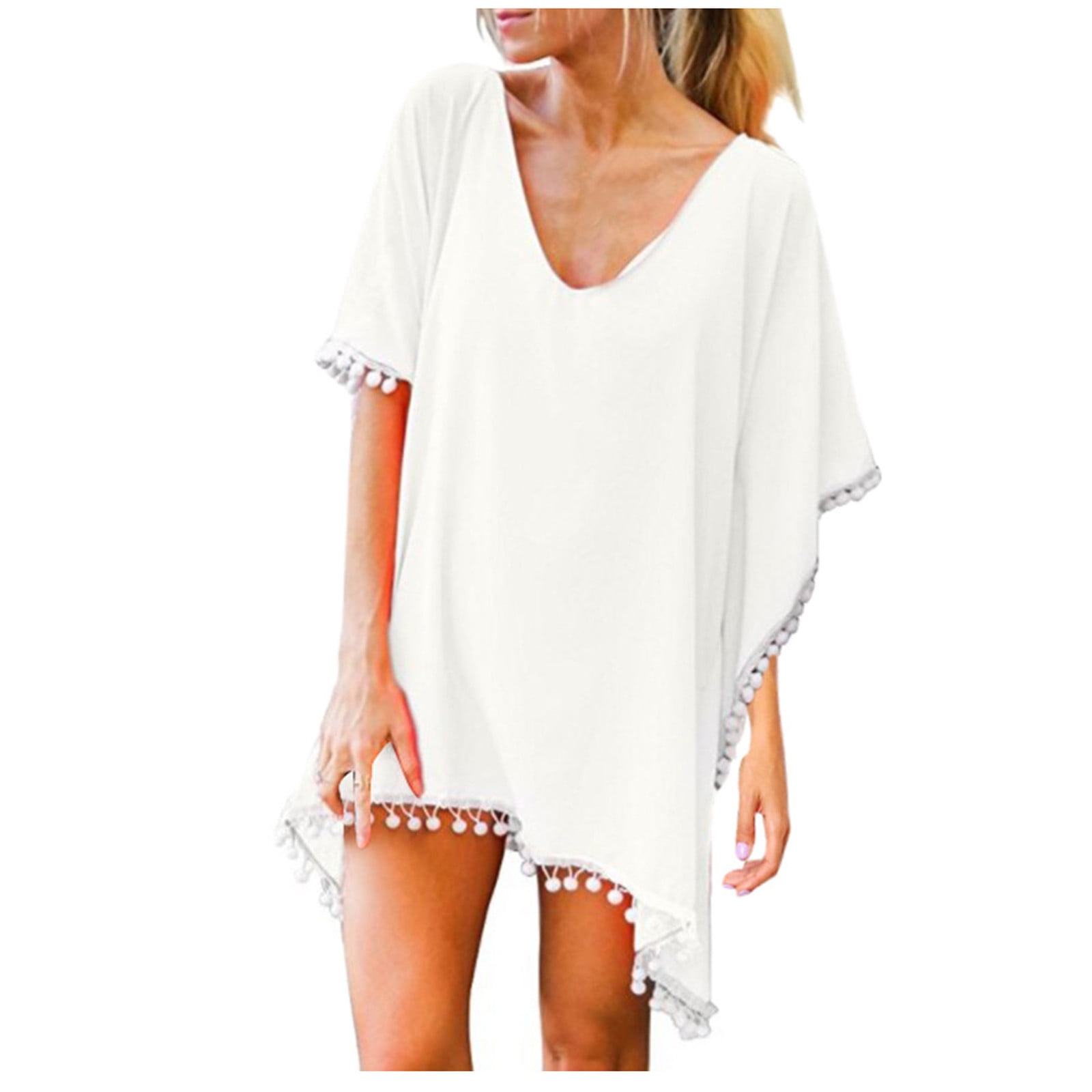 HTNBO Chiffon Beach Swim Cover Ups for Women Loose Fit Solid Color ...