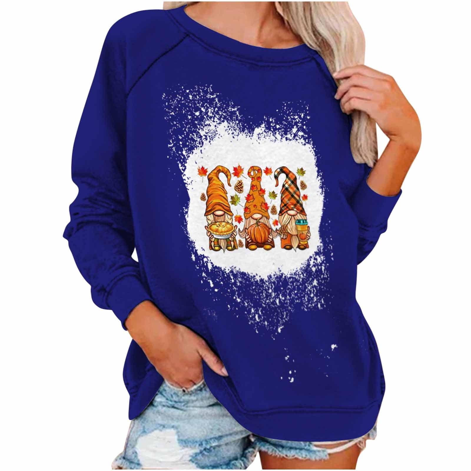 HTNBO Fall Crewneck Sweatshirts for Women Thanksgiving Day Casual Long ...
