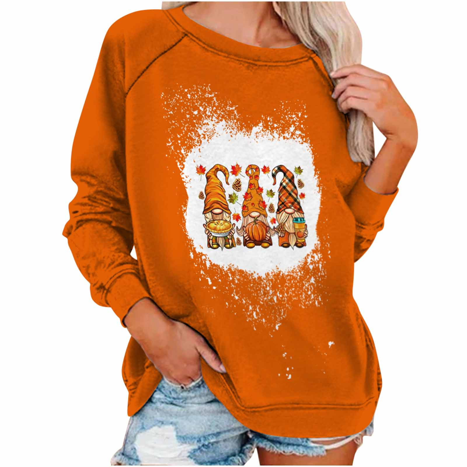 HTNBO Fall Crewneck Sweatshirts for Women Thanksgiving Day Casual Long ...