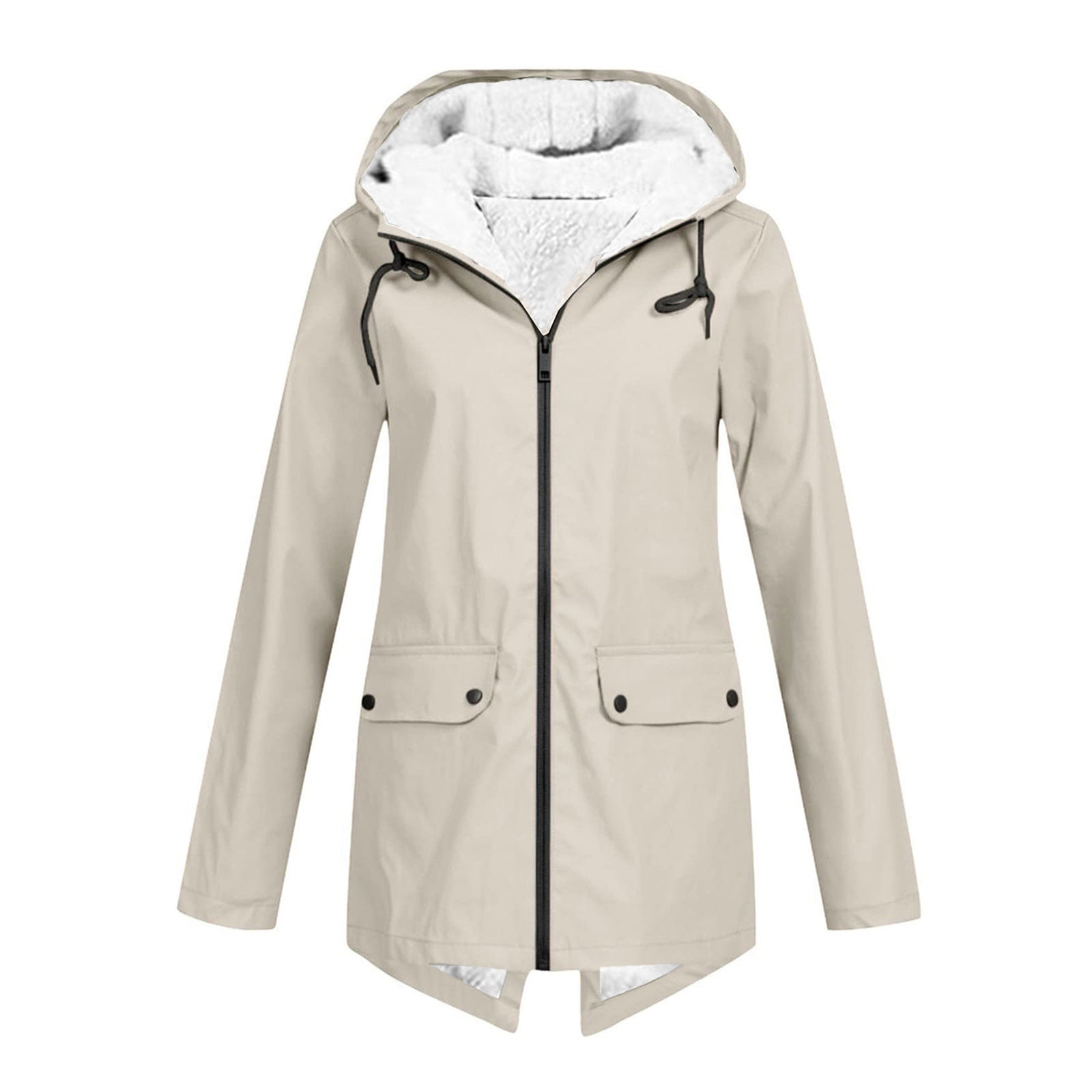 HTNBO Fleece Lined Raincoat for Women Waterproof Lightweight Zip Up ...