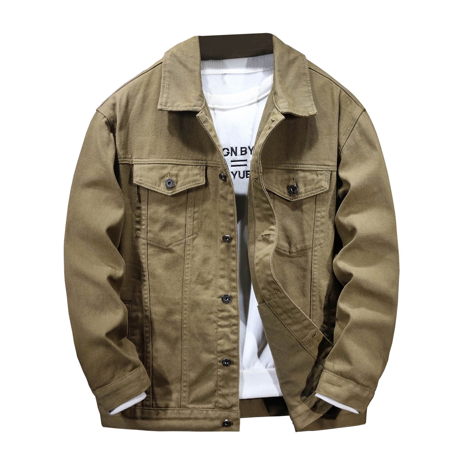 HTNBO Mens Denim Jackets Turndown Collar Shackets Button Winter Coats ...