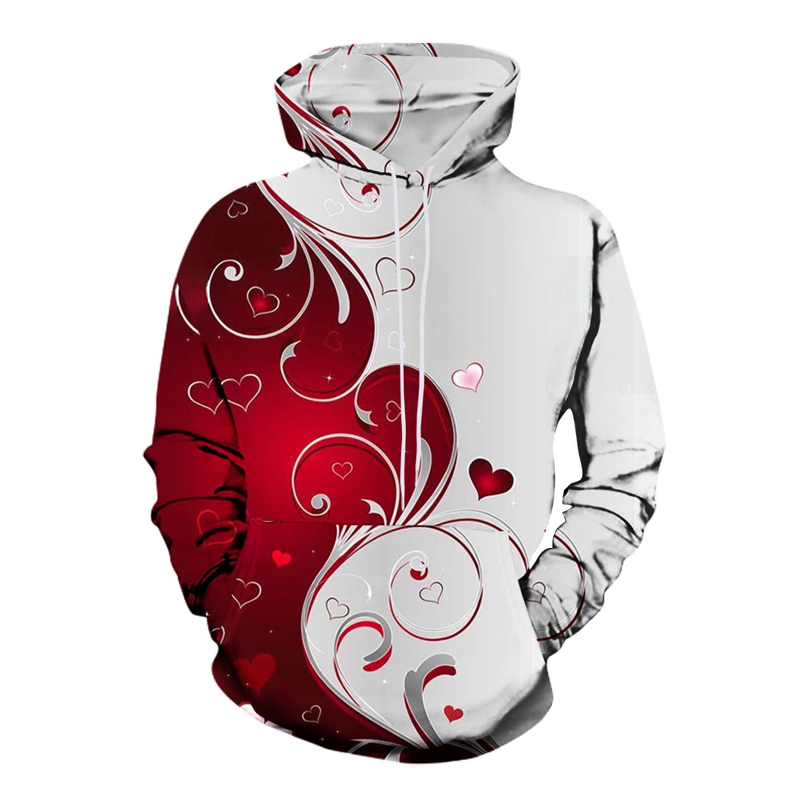 HTNBO Mens Graphic Hoodies for Valentine's Day Plus Size Drawstring ...