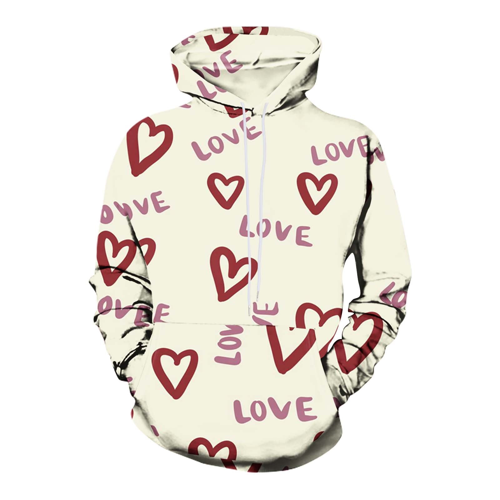 Htnbo Mens Graphic Hoodies For Valentines Day Plus Size Drawstring Oversized Pullover