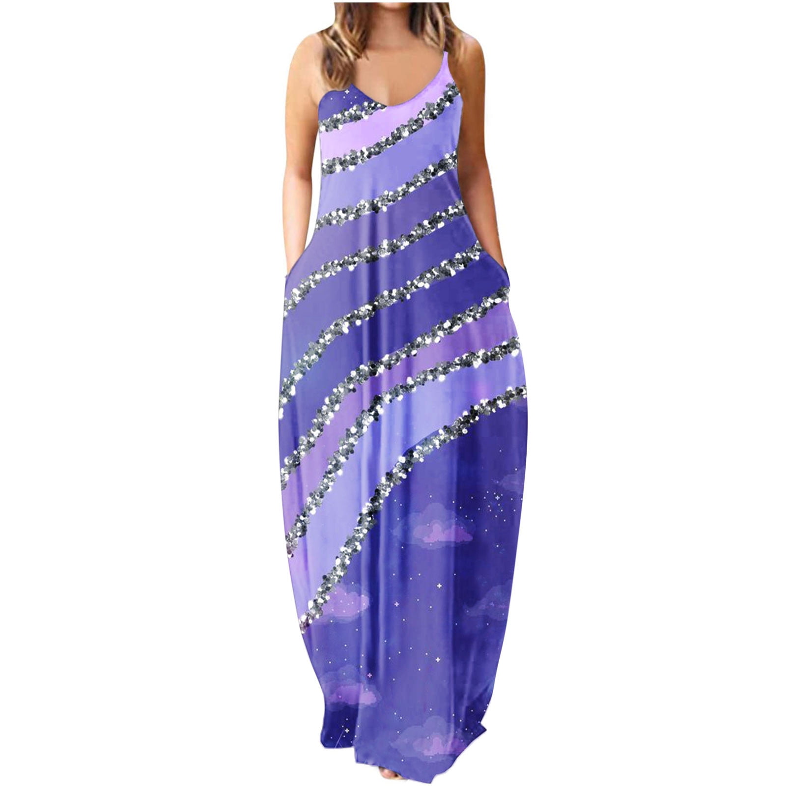 Htnbo Plus Size Smocked Maxi Dresses For Women 2022 Casual Sleeveless