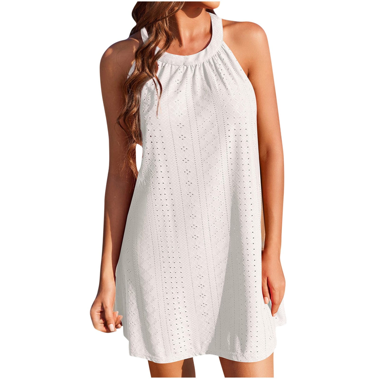 HTNBO Summer Dresses for Women - Casual Beach Sleeveless Crotchet Mini ...