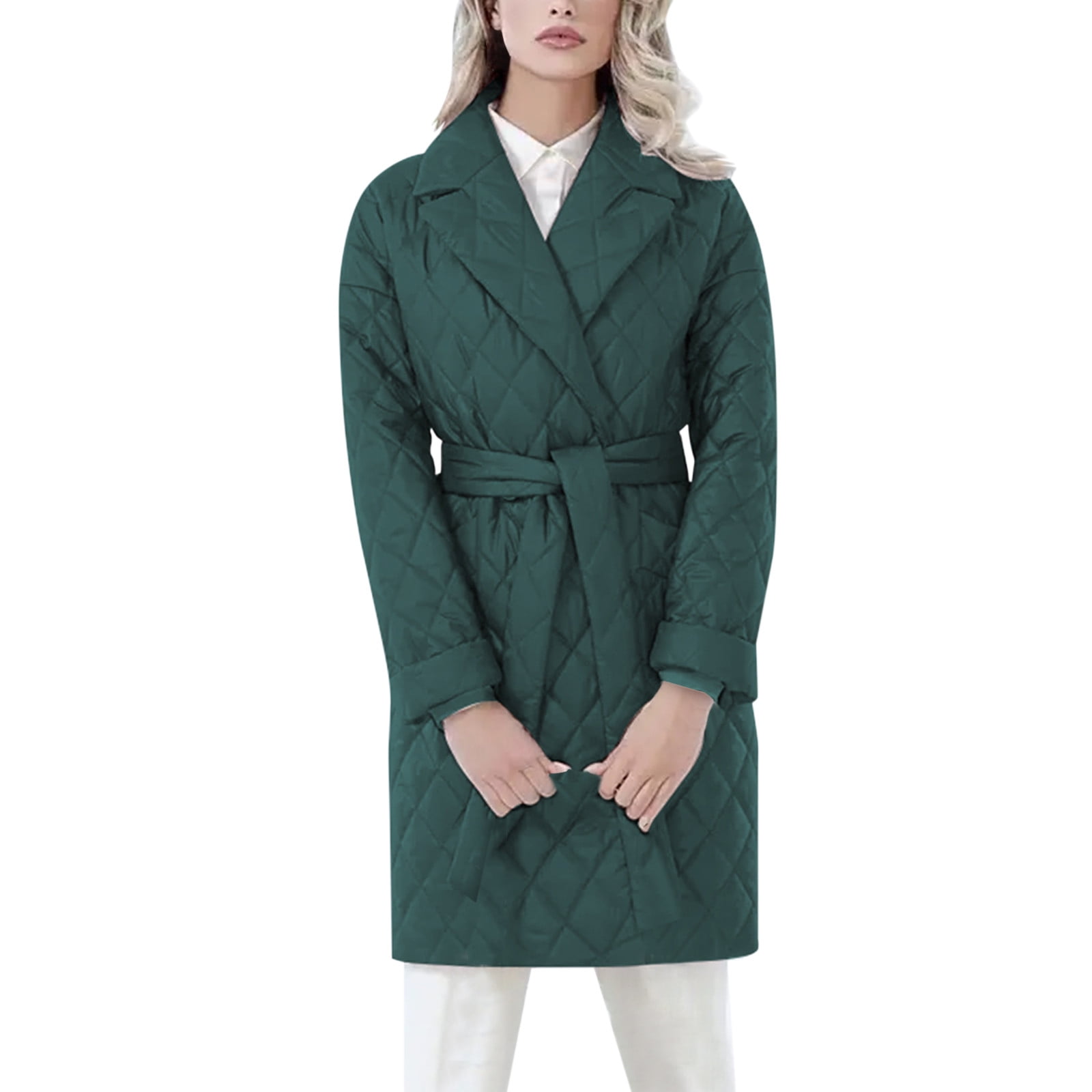 HTNBO Winter Jackets Women Elegant Long Trench Coat Quilted Lightweight ...